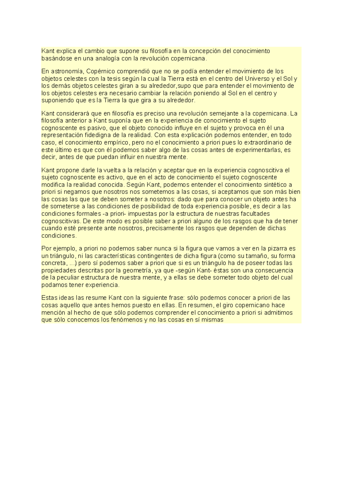 Redaccion Kant - Giro Copernicano - Kant explica el cambio que supone ...