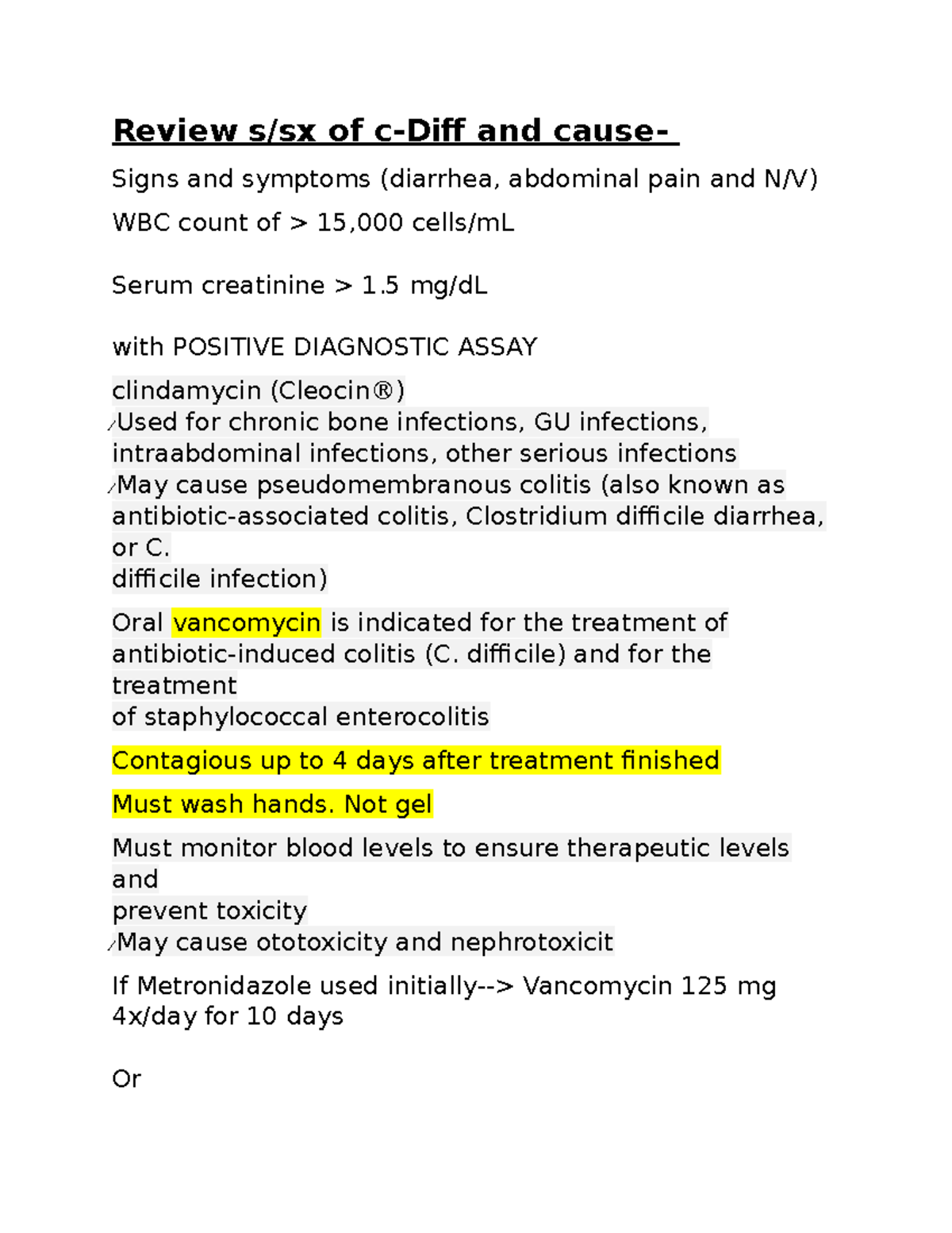 NURS 51 Pharm Study Guide - Review s/sx of c-Diff and cause- Signs and ...