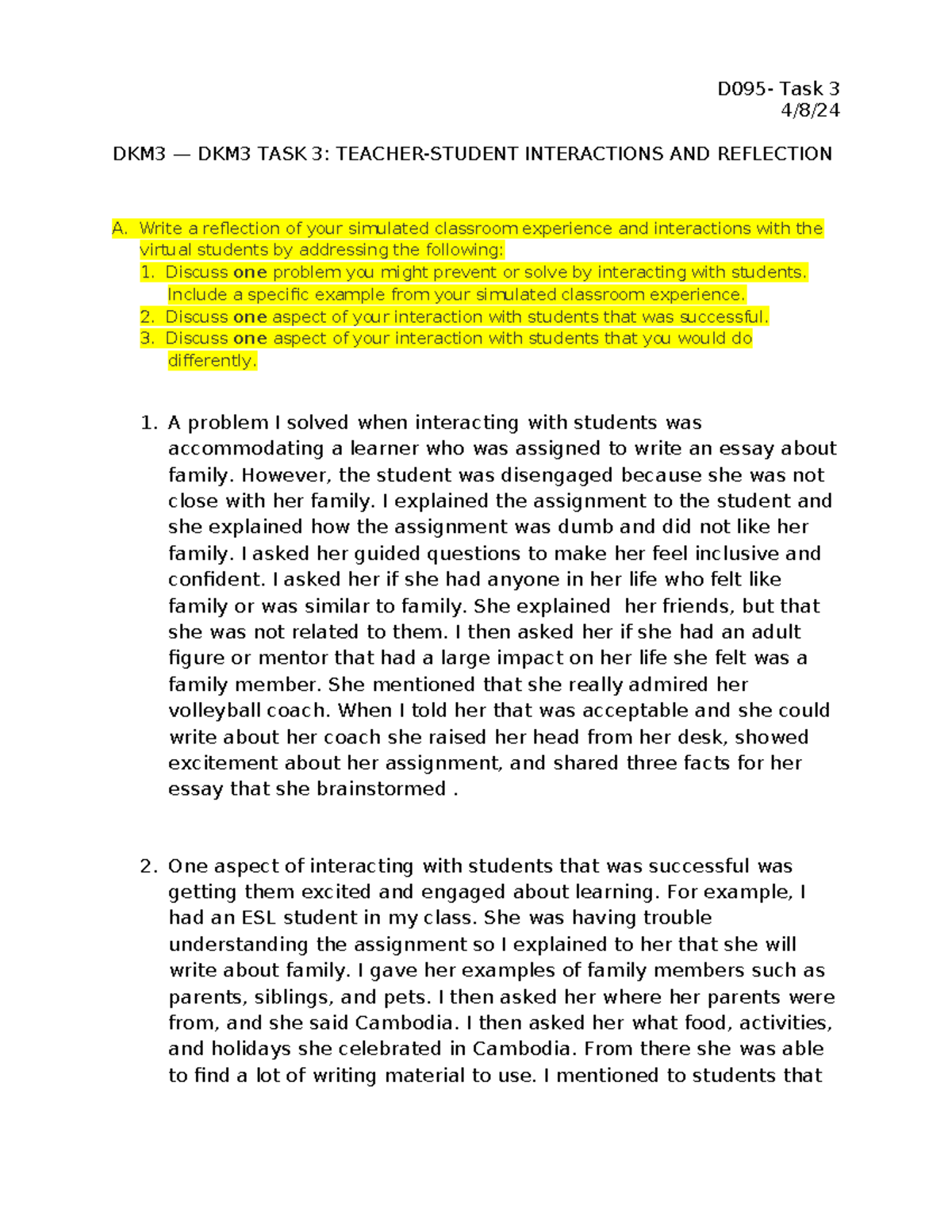 D095- Task 3 Simulation Reflection - D095- Task 3 4/8/ DKM3 — DKM3 TASK ...