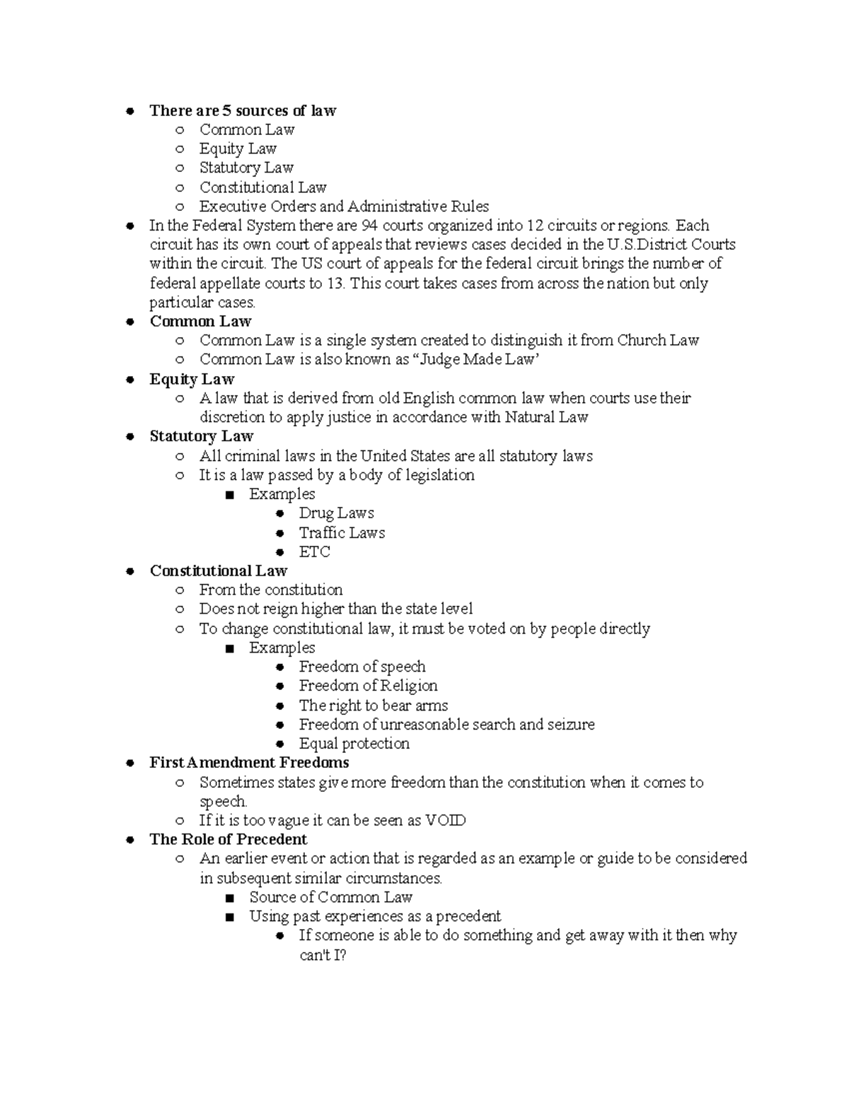 2023 - notes - There are 5 sources of law Common Law Equity Law ...