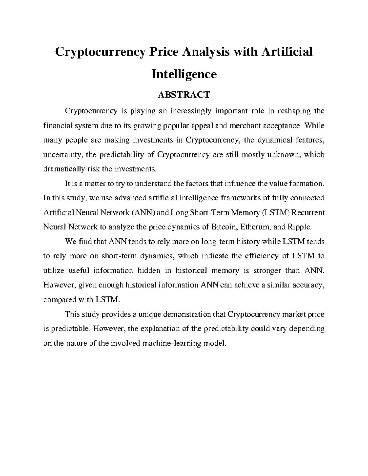 17 Cryptocurrency Price Analysis with Artificial Intelligence ...