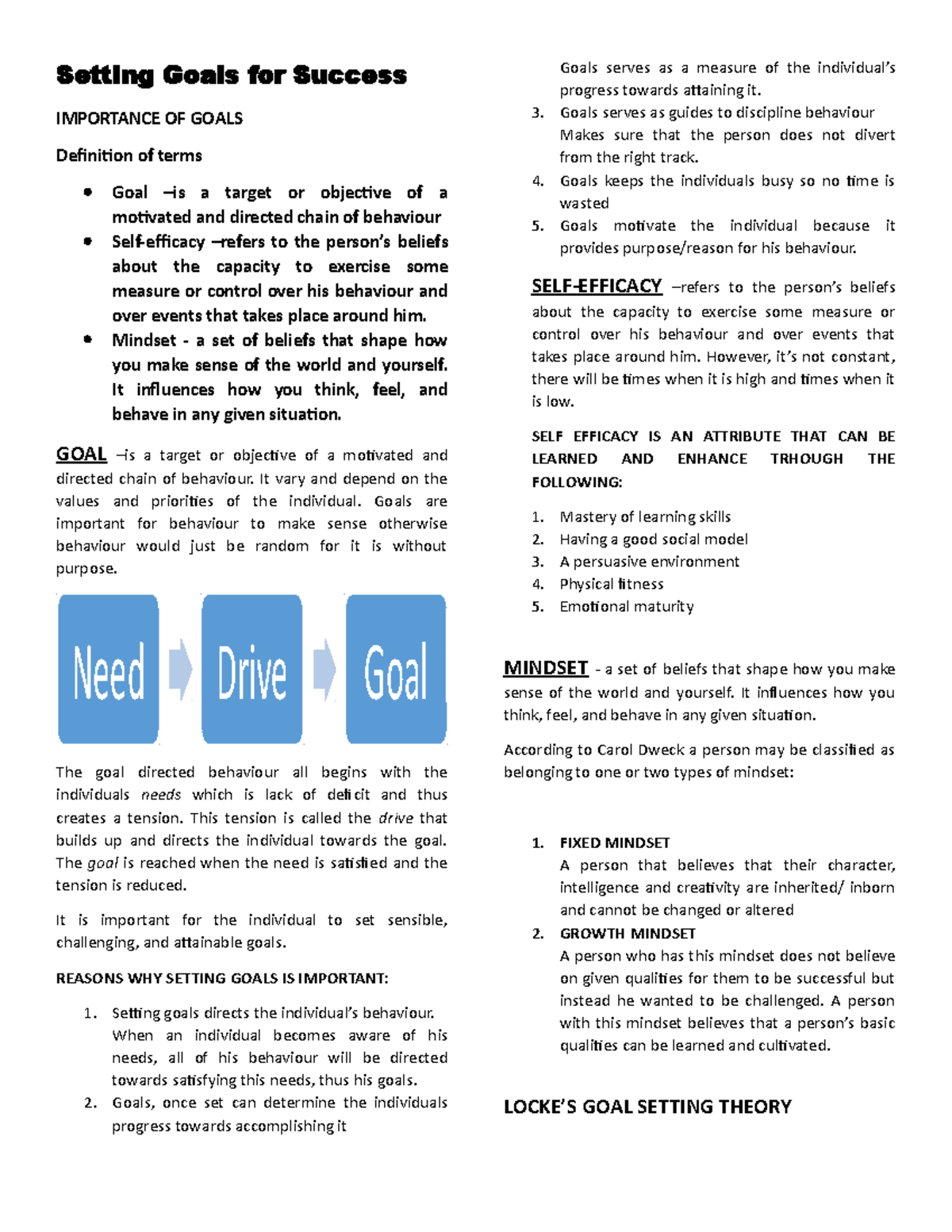 Setting Goals for Success - Setting Goals for Success IMPORTANCE OF ...