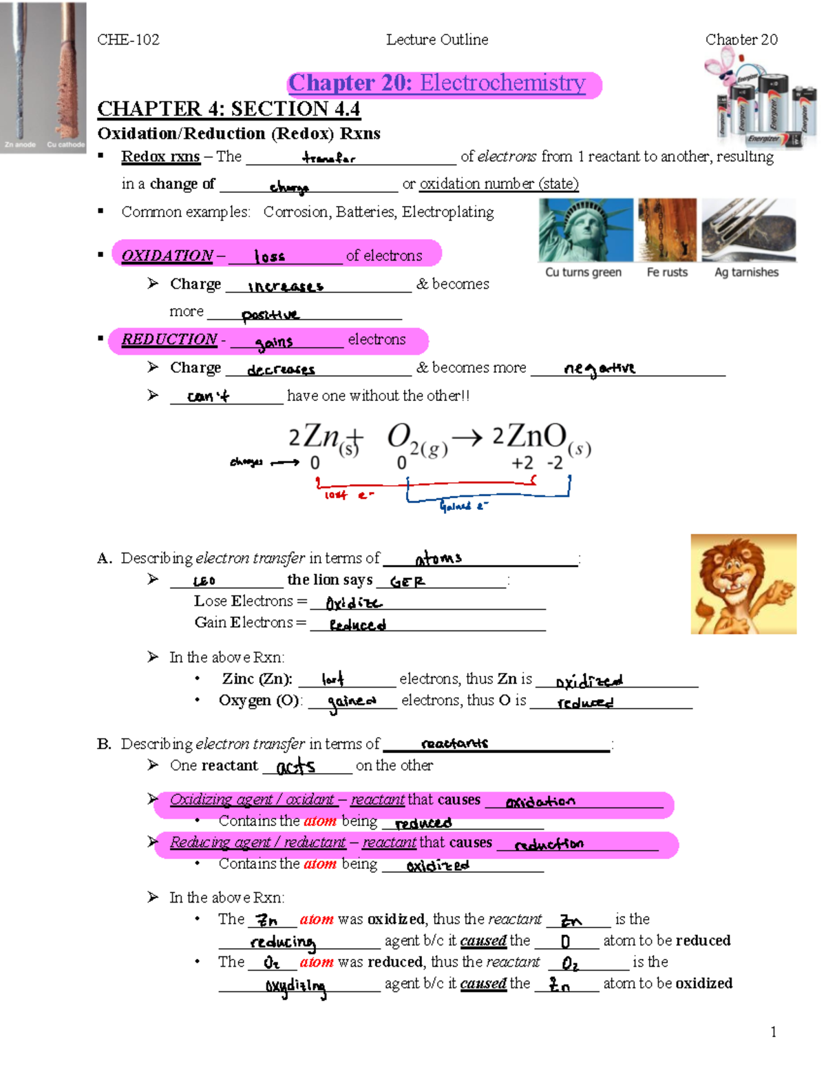 Chapter-20-Outline - Chapter-20-Outline STUDY GUIDE - Chapter 20: Electrochemistry CHAPTER 4 ...