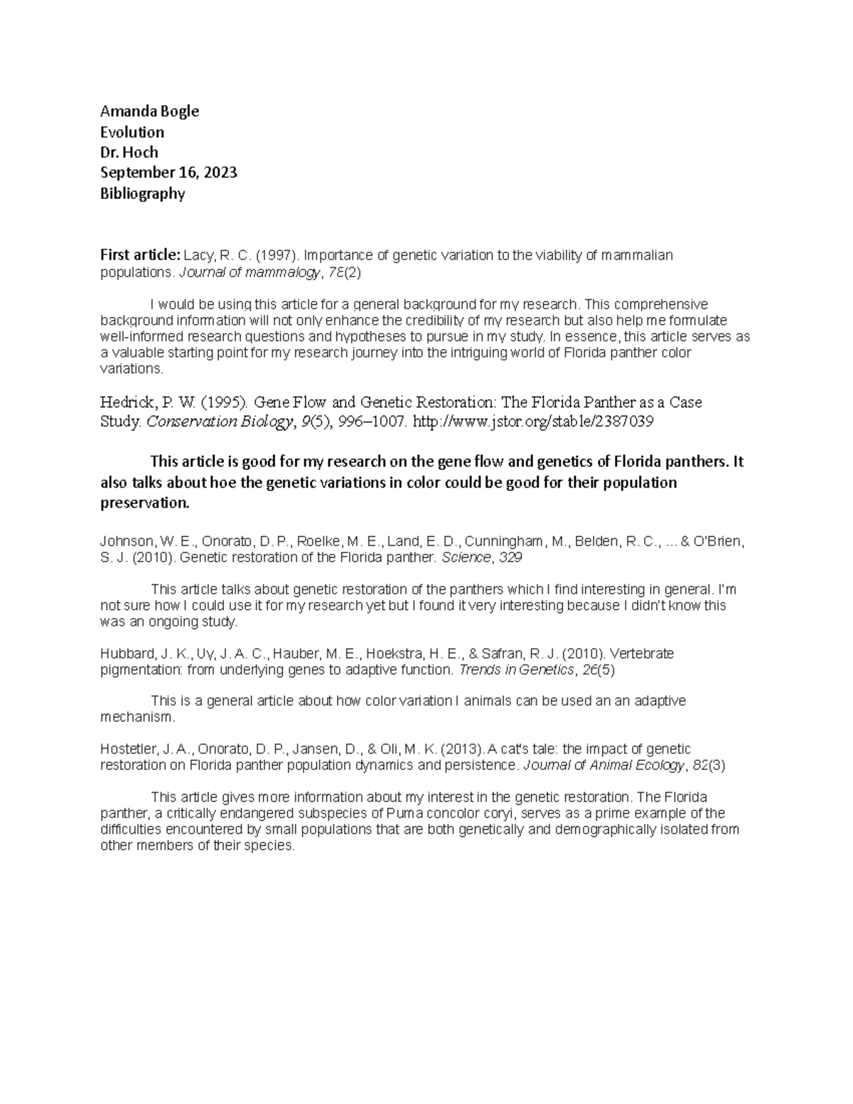 Evolution, bibliography - Amanda Bogle Evolution Dr. Hoch September 16 ...