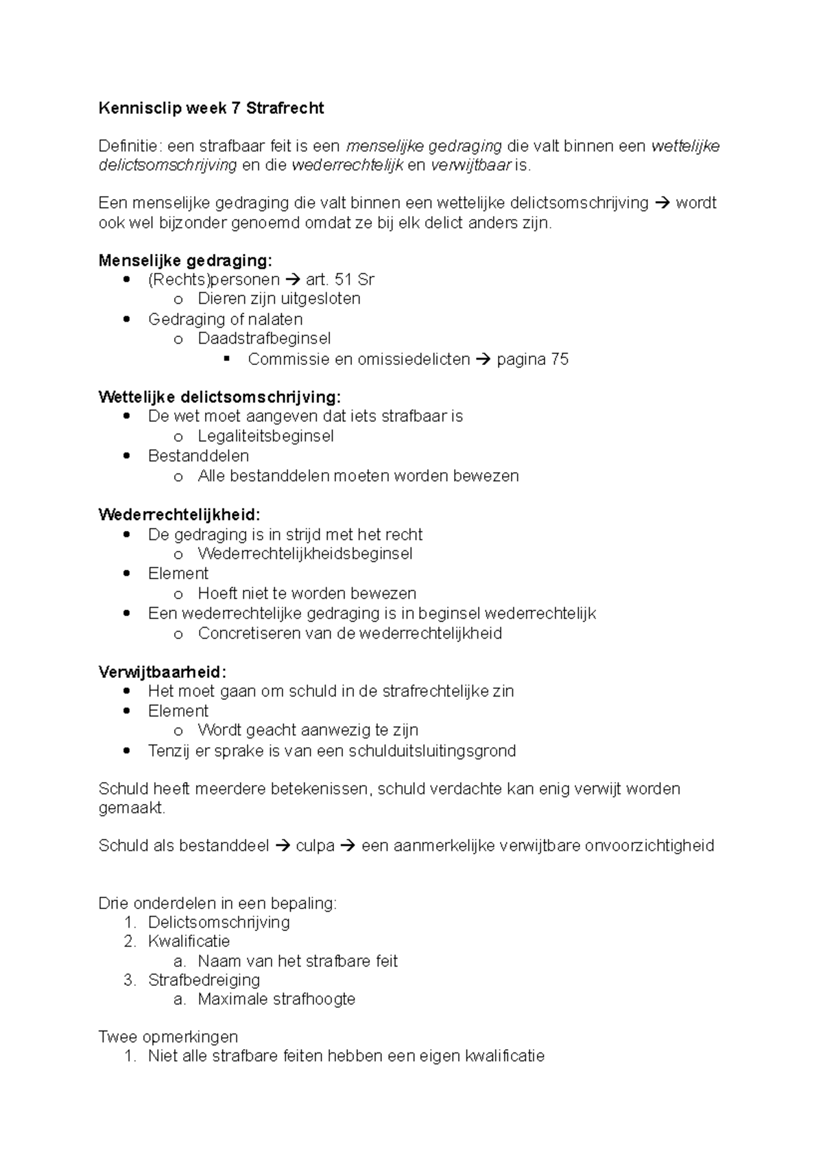 Werkcollege strafrecht week 7 strafbaar feit - Kennisclip week 7 ...