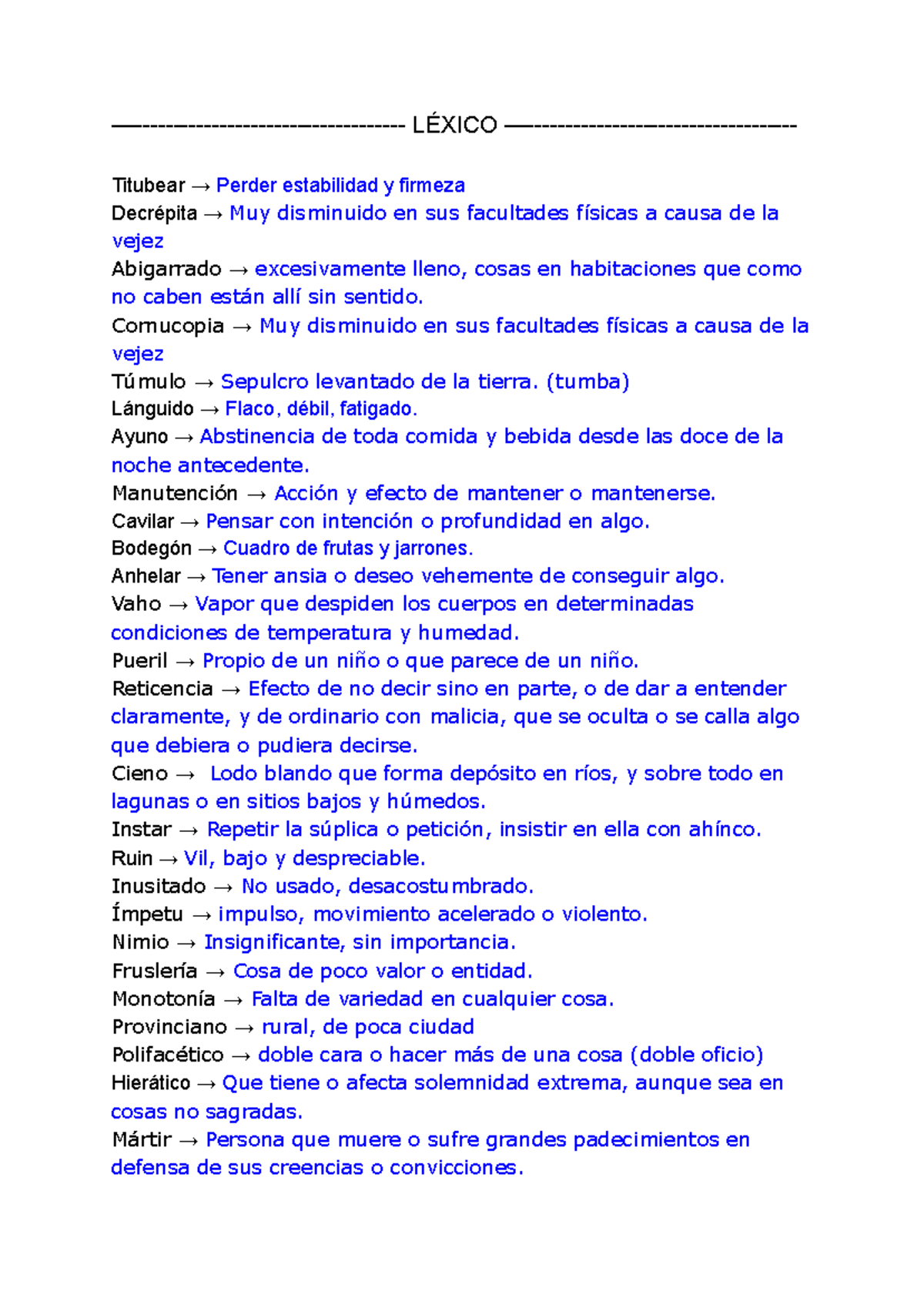 NADA, selectivitat catalunya - —- LÉXICO —- Titubear → Perder ...