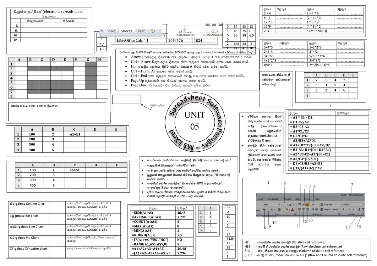 SN student Copy Excel - s UNIT 05 කකෝෂයක ති බි ය හැකි දත්තවල ස්වරූපයන් ක ොනවාද? ( ) ^ * / + - A ...