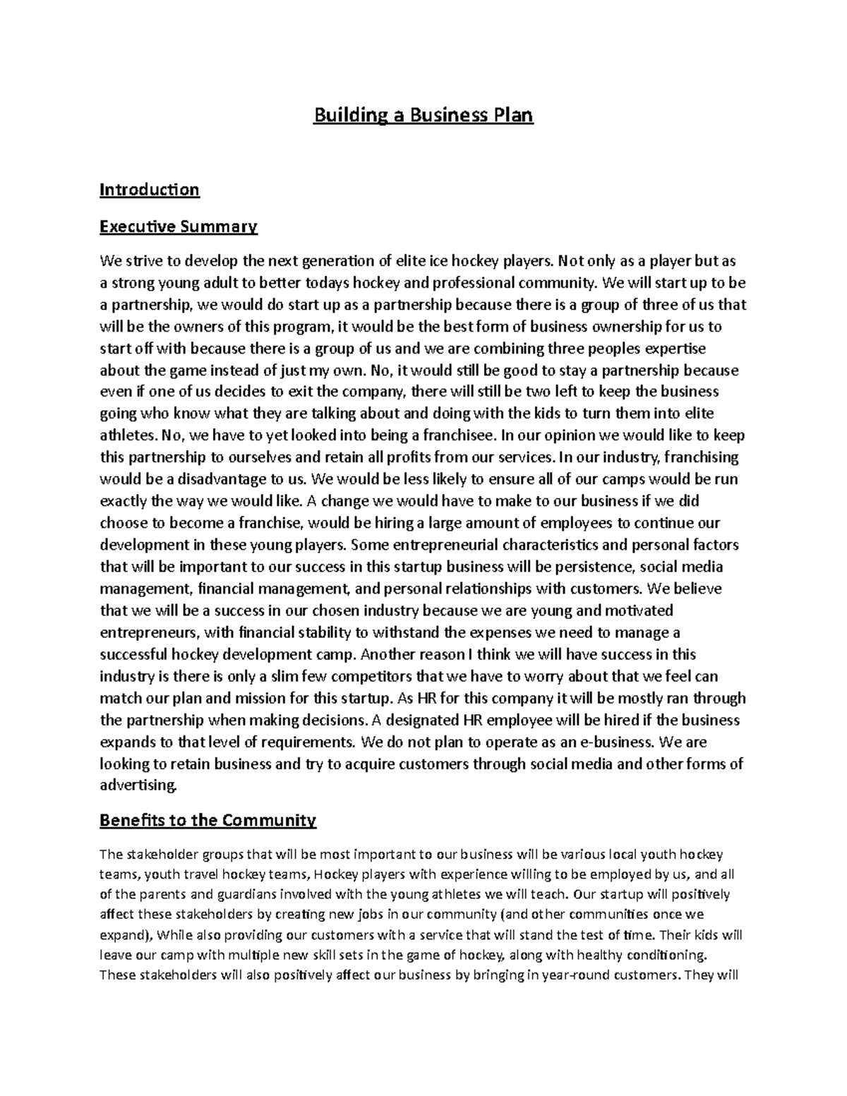 Business plan - Building a Business Plan Introduction Executive Summary ...