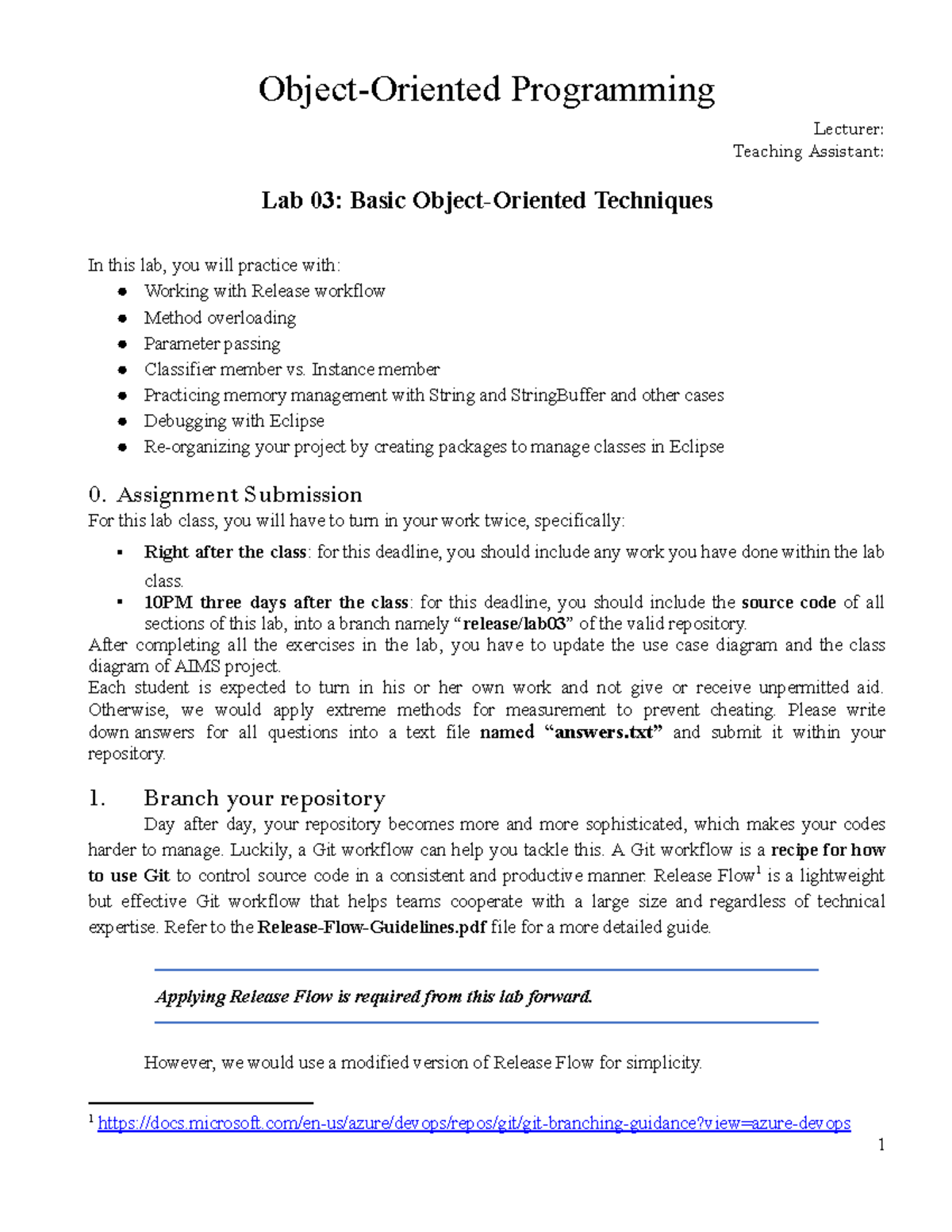 OOP-Lab03-Basic OOTechniques - Object-Oriented Programming Lecturer: Teaching Assistant: Lab 03 ...