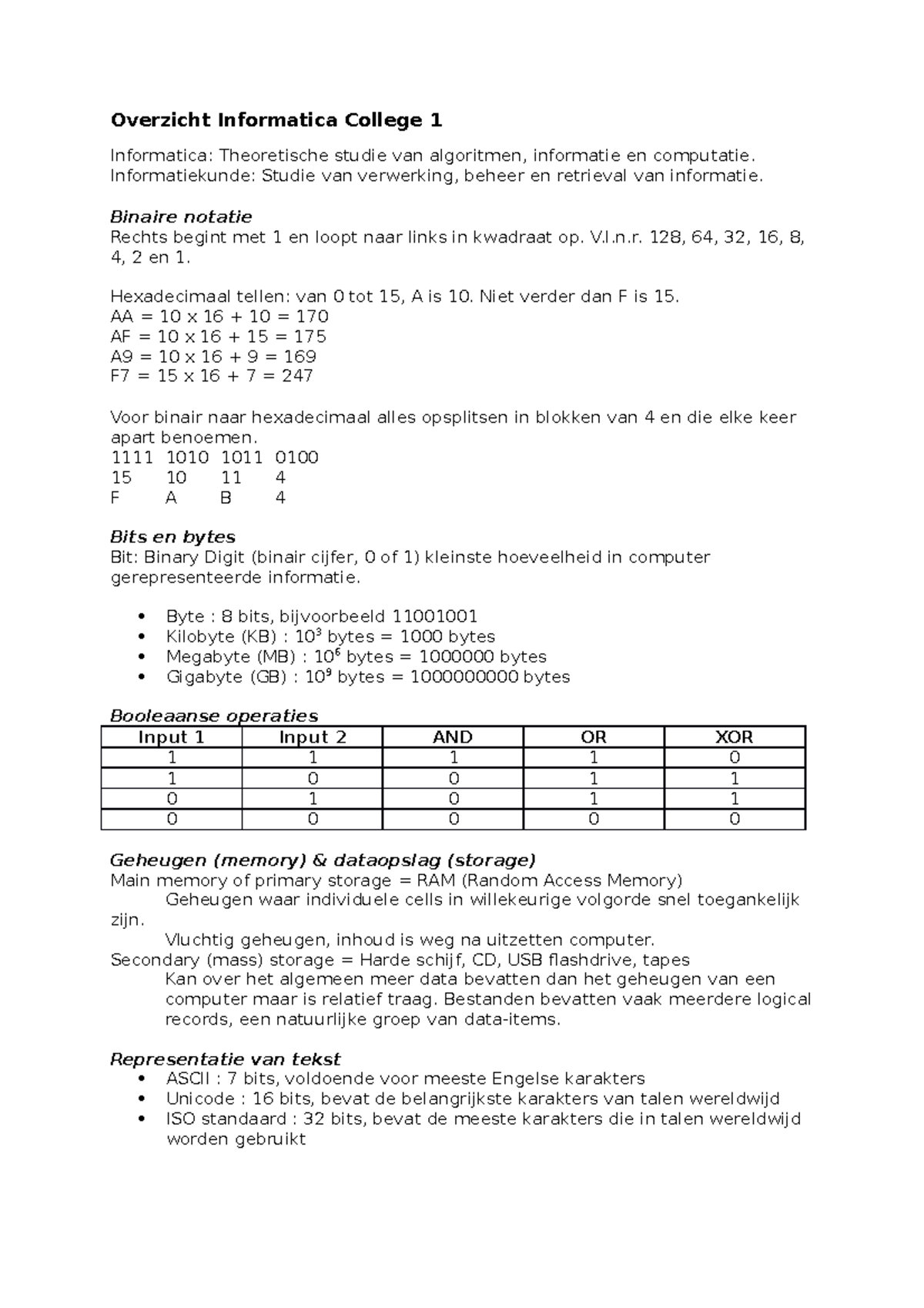 Overzicht Informatica - Informatiekunde: Studie van verwerking, beheer ...