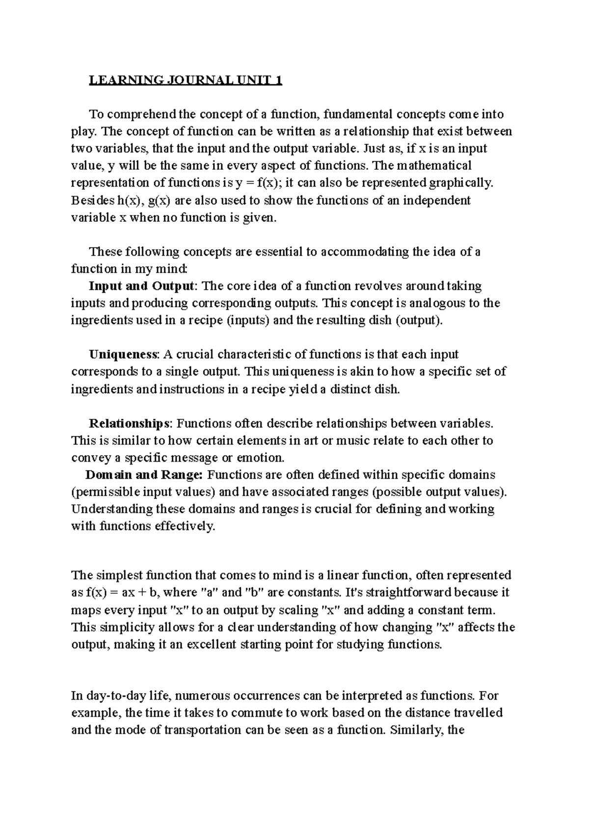 Assignment unit 1 - LEARNING JOURNAL UNIT 1 To comprehend the concept ...