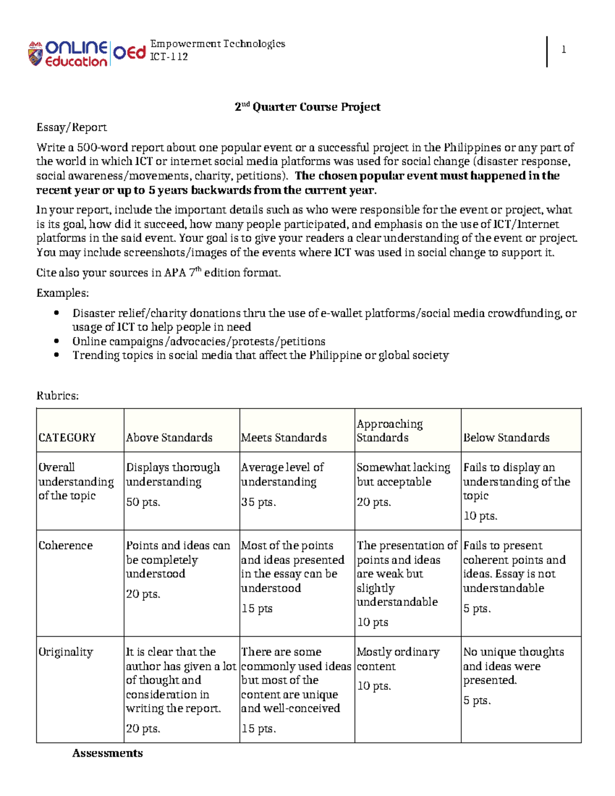 ICT-112 2nd Quarter Project - Empowerment Technologies ICT- 1 2 nd ...