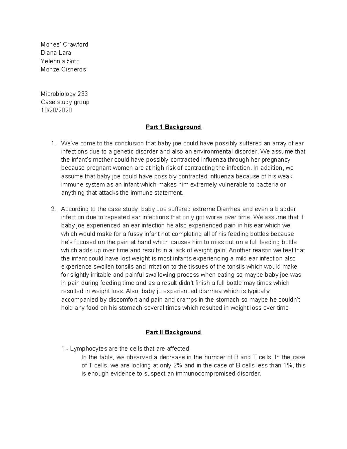 The case of baby Joe - Case study review - Monee’ Crawford Diana Lara ...