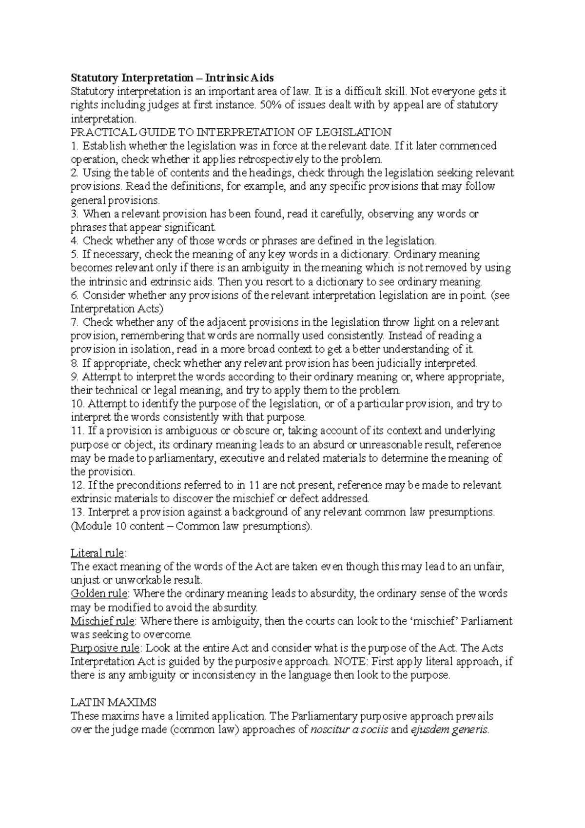 Statutory Interpretation – Intrinsic Aids - It is a difficult skill ...