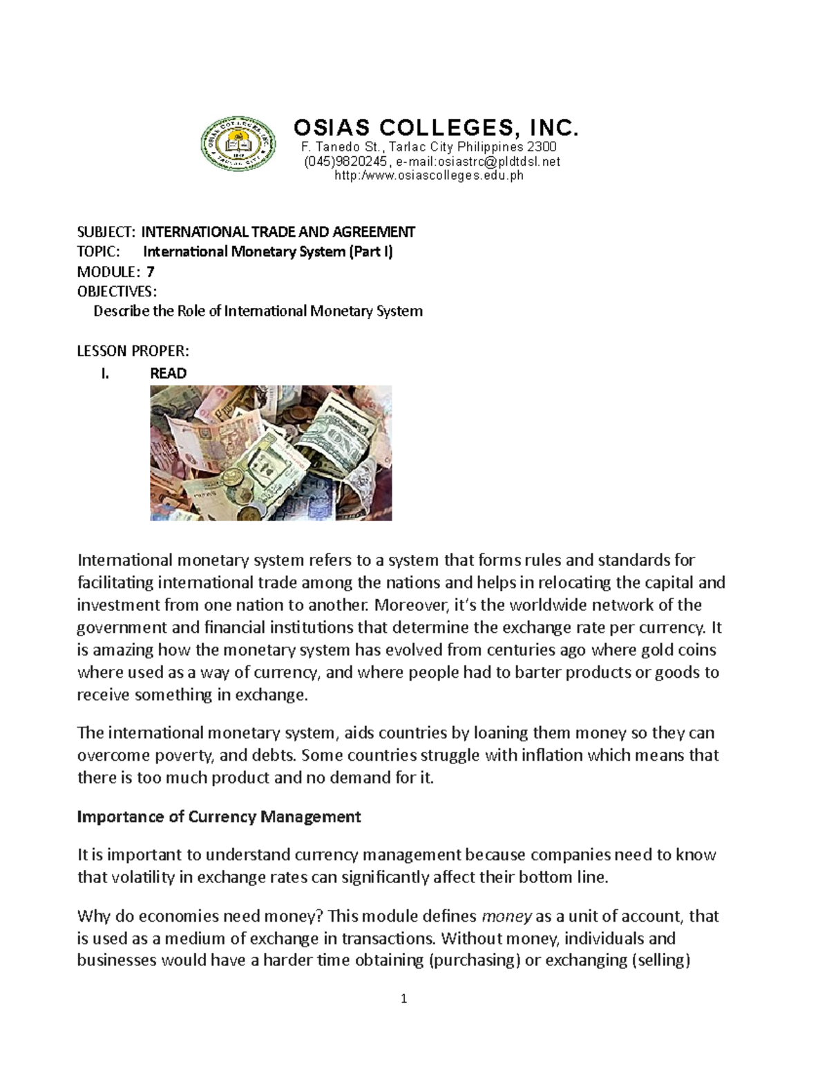 ITA Module 7 - lecture - OSIAS COLLEGES, INC. F. Tanedo St., Tarlac ...