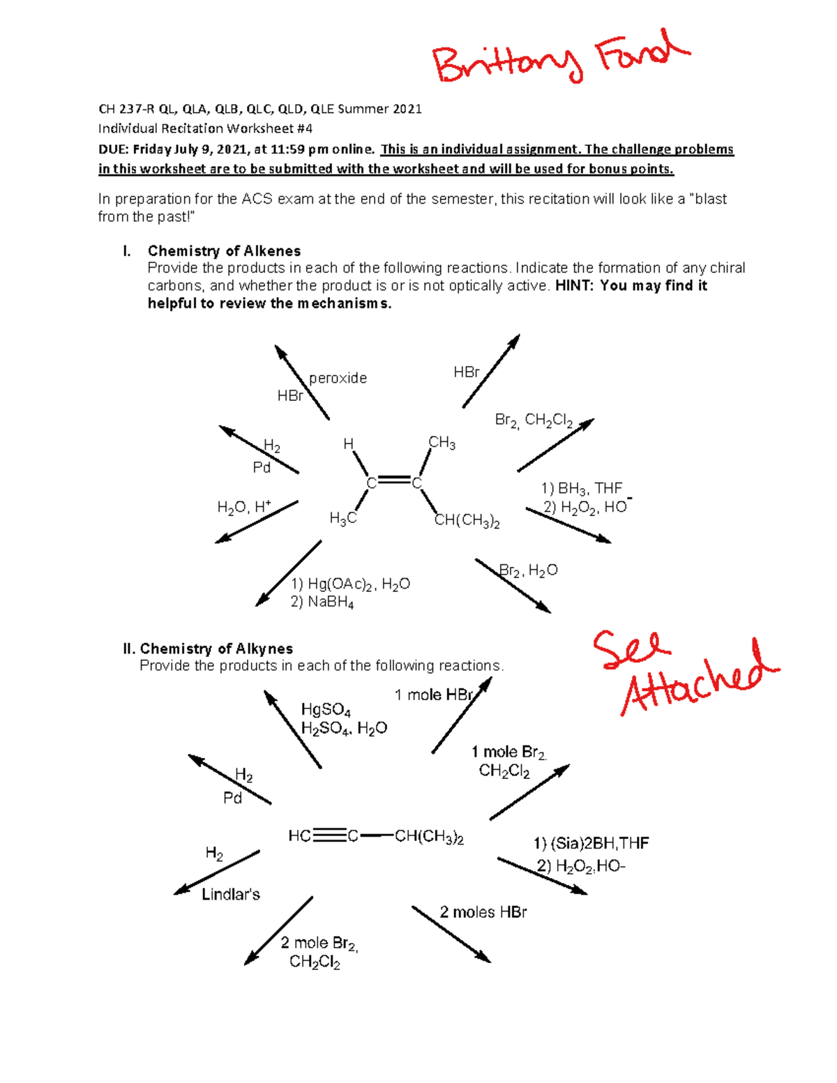 CH 237 Pre-recitation Worksheet 4 Su 2021 - CH 237 ‐R QL, QLA, QLB, QLC ...