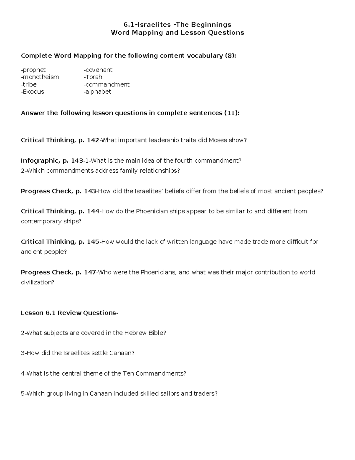 6 - Done - 6-Israelites -The Beginnings Word Mapping and Lesson ...