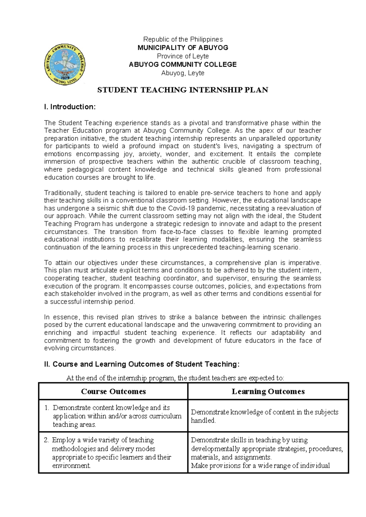 Student internship plan 2024 final - Republic of the Philippines ...