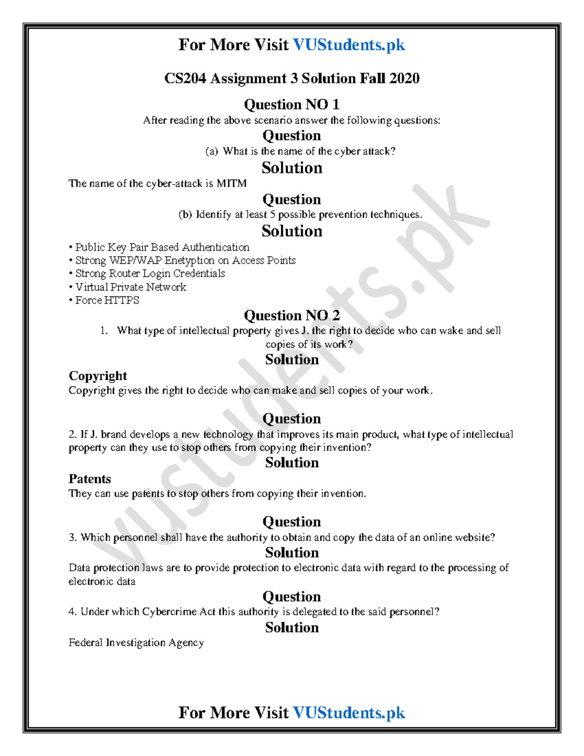 CS204 Assignment 3 Solution Fall 2020 - For More Visit VUStudents For More Visit VUStudents ...