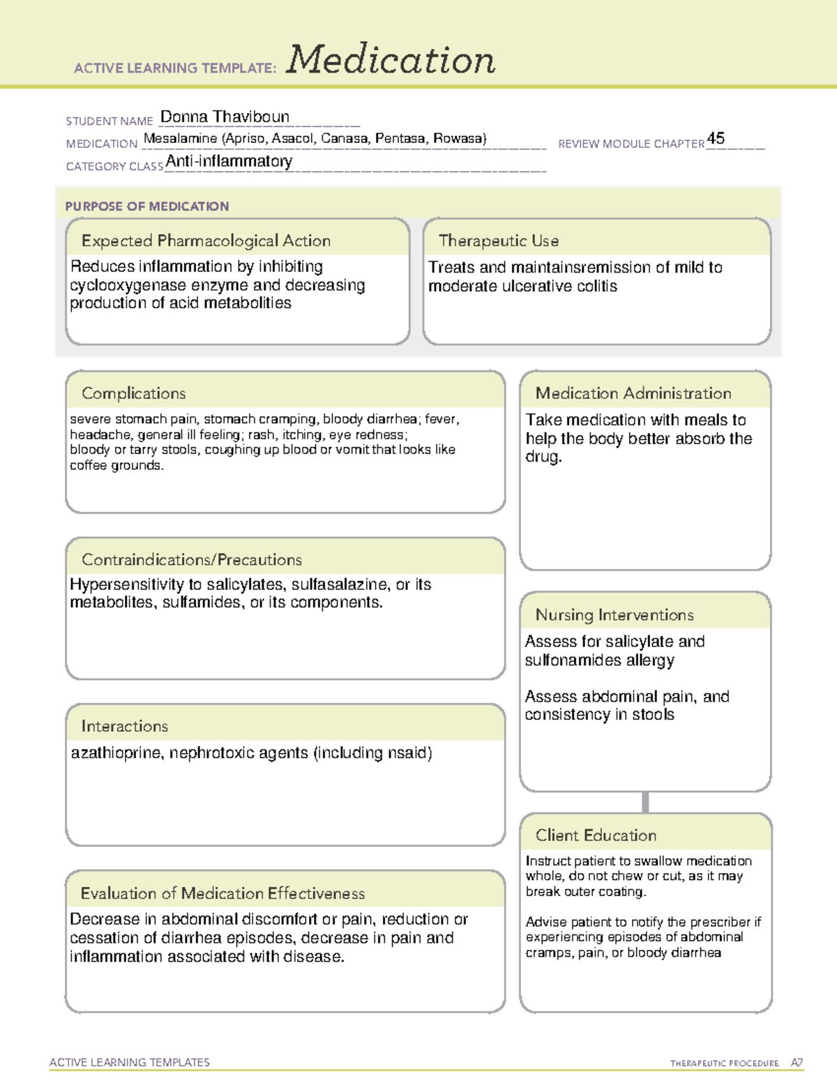 Medication Template - Mesalamine - ACTIVE LEARNING TEMPLATES ...
