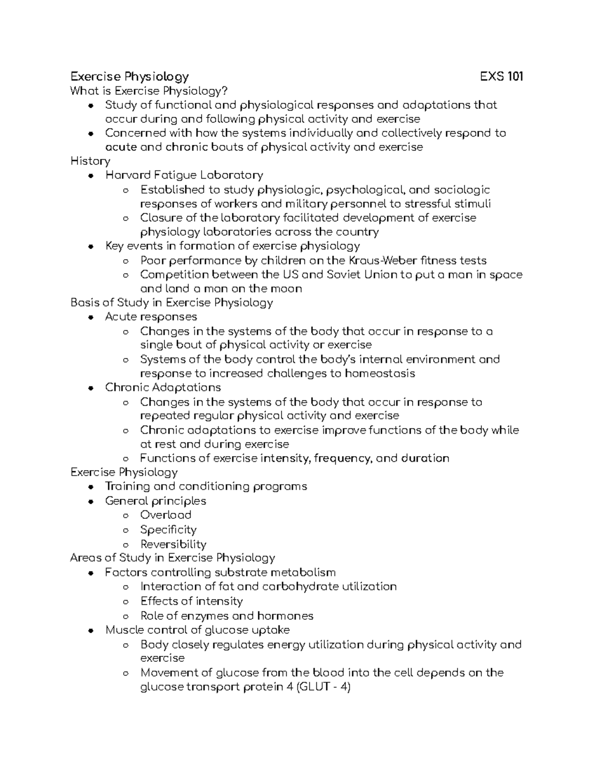 Exercise Physiology - EXS 101 - Dr. Morgan - Exercise Physiology EXS ...
