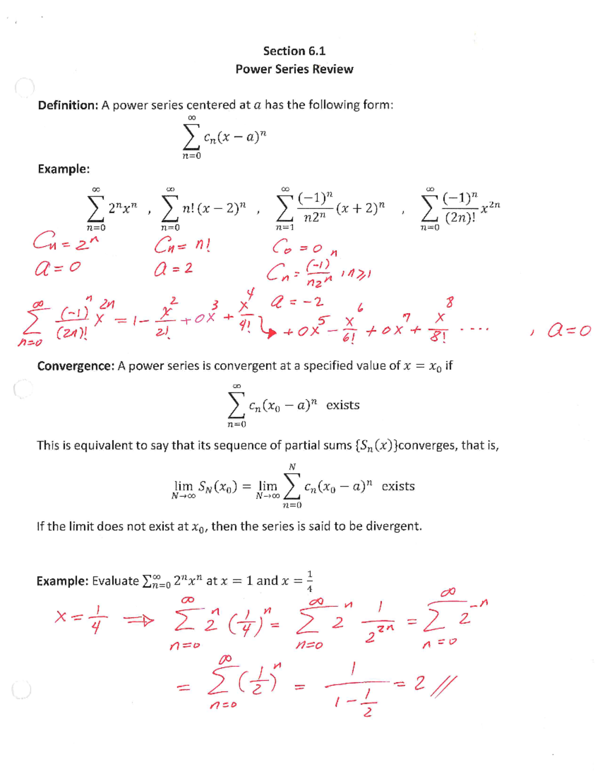 Section 6.1 Power Series Review - MATH 3523 - Studocu