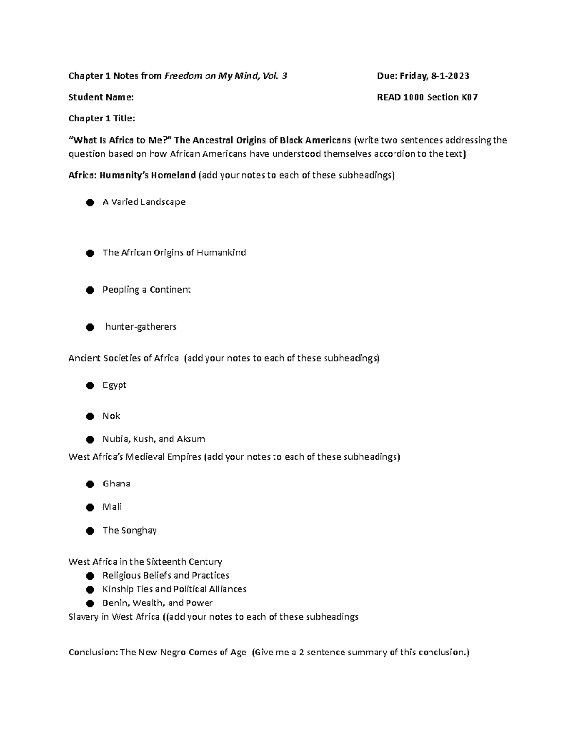 Chapter 1 Notes - lllll - Chapter 1 Notes from Freedom on My Mind, Vol ...