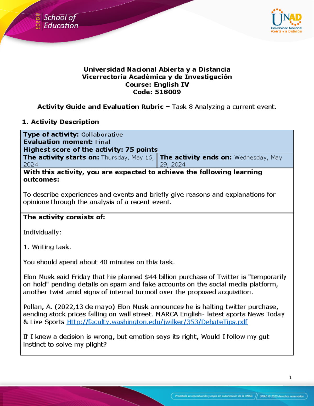 Activity Guide and Evaluation Rubric – Task 8 Analyzing a current event ...