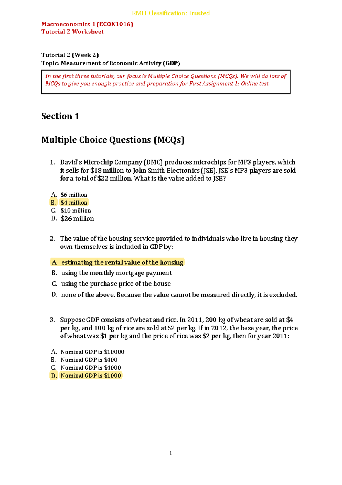 Tutorial 2 - Measurement of Economic Activity - Econ 1272 - Studocu
