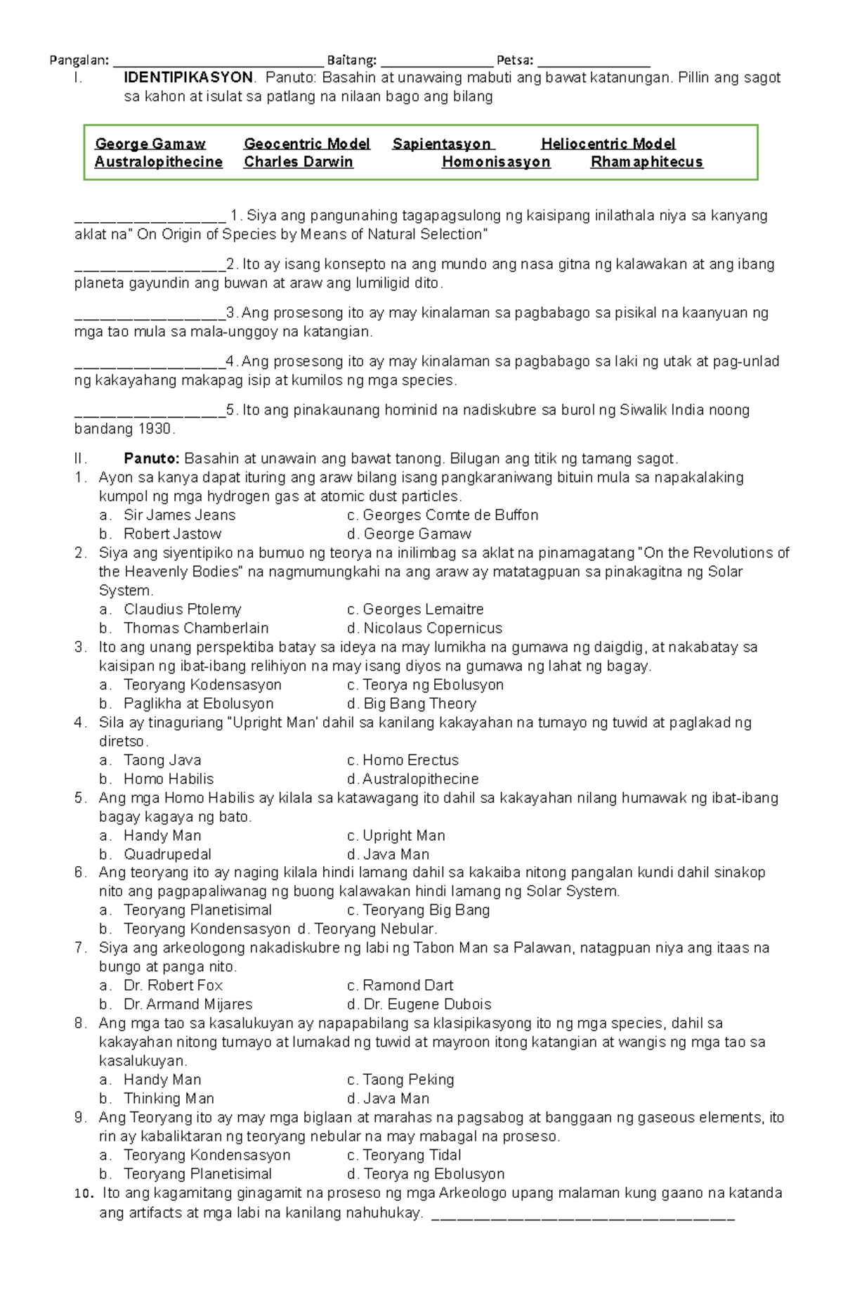 Grade 8 Assessment 2 - tHIS IS A QUIZ. - Pangalan ...
