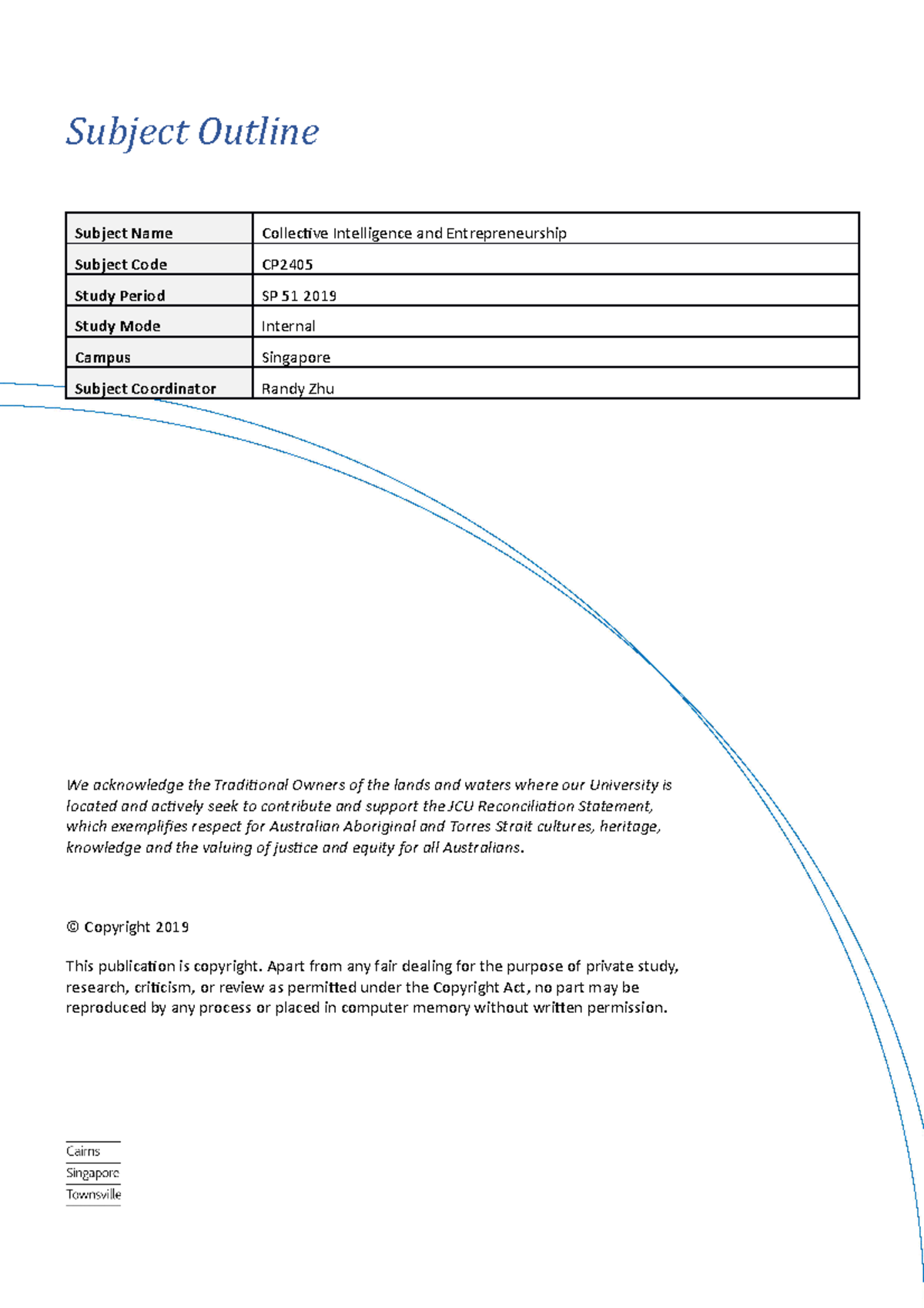 CP2403 subject outline - Subject Outline ####### Subject Name ...