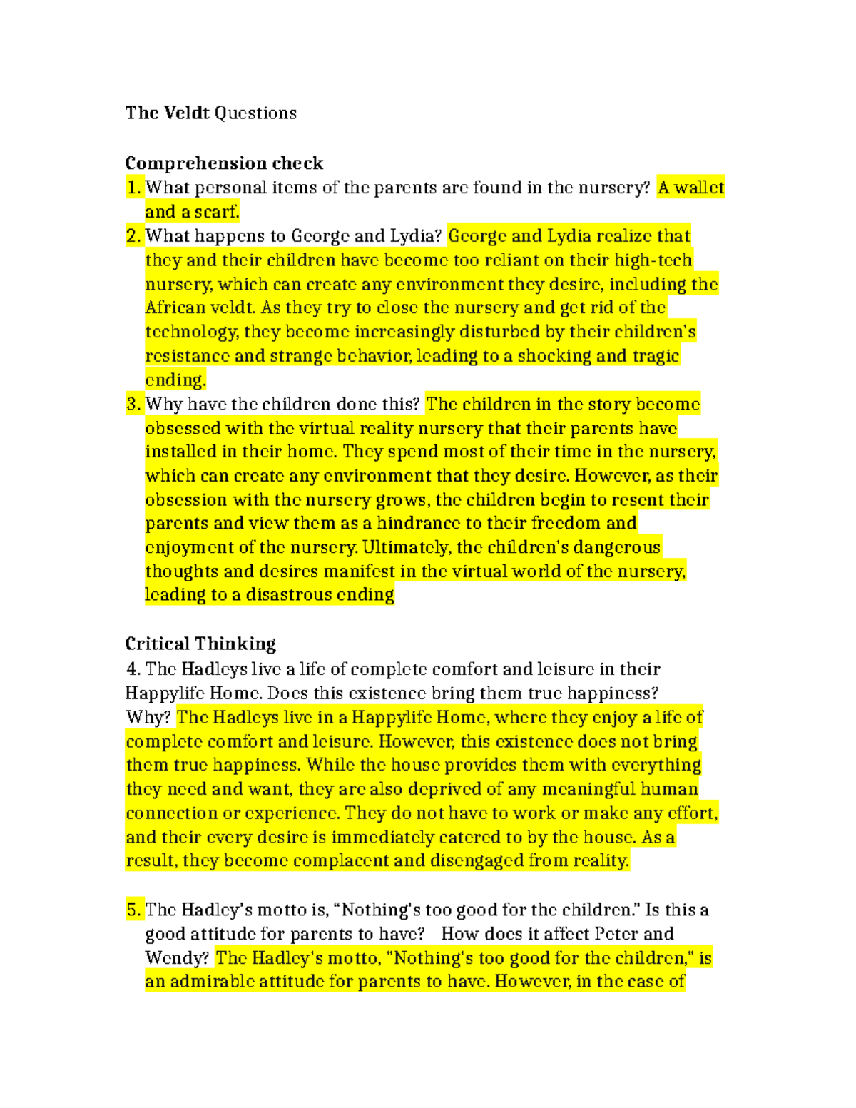 The-Veldt-Questions - flskjdfhlkjhfks - The Veldt Questions ...