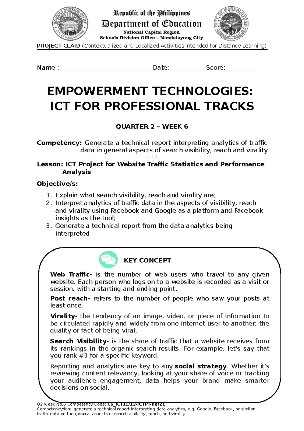 Emptech Activity- Sheet-Q2-WEEK-6 - EMPOWERMENT TECHNOLOGY - PROJECT CLAID (Contextualized and ...