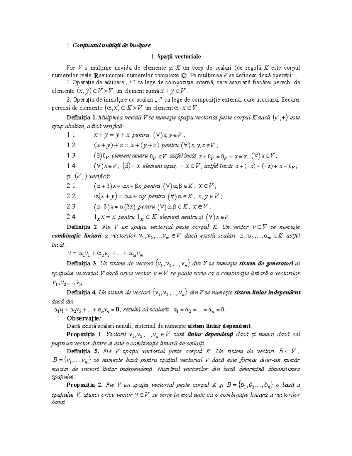 Tema 1 Spatii vectoriale - Conţinutul unităţii de învăţare Spaţii ...