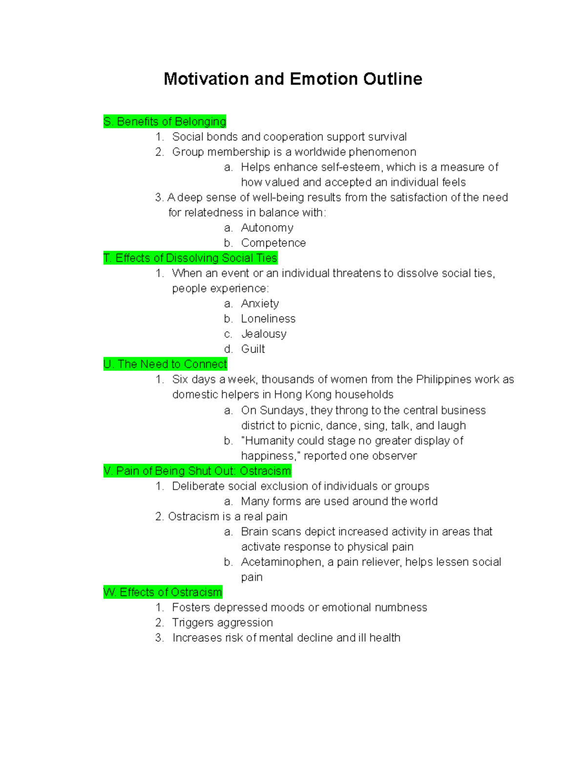 General Psychology-Motivation and Emotion Outline Notes - Motivation ...