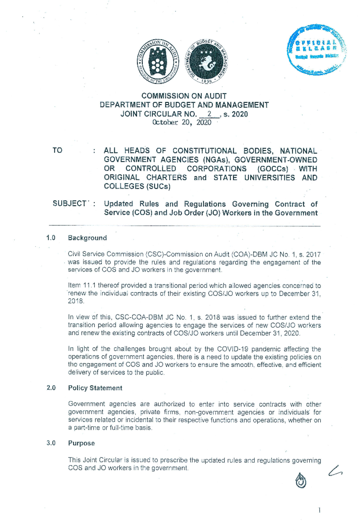 COA DBM Joint Circular NO 2 S 2020 - COMMISSION ON AUDIT DEPARTMENT OF ...
