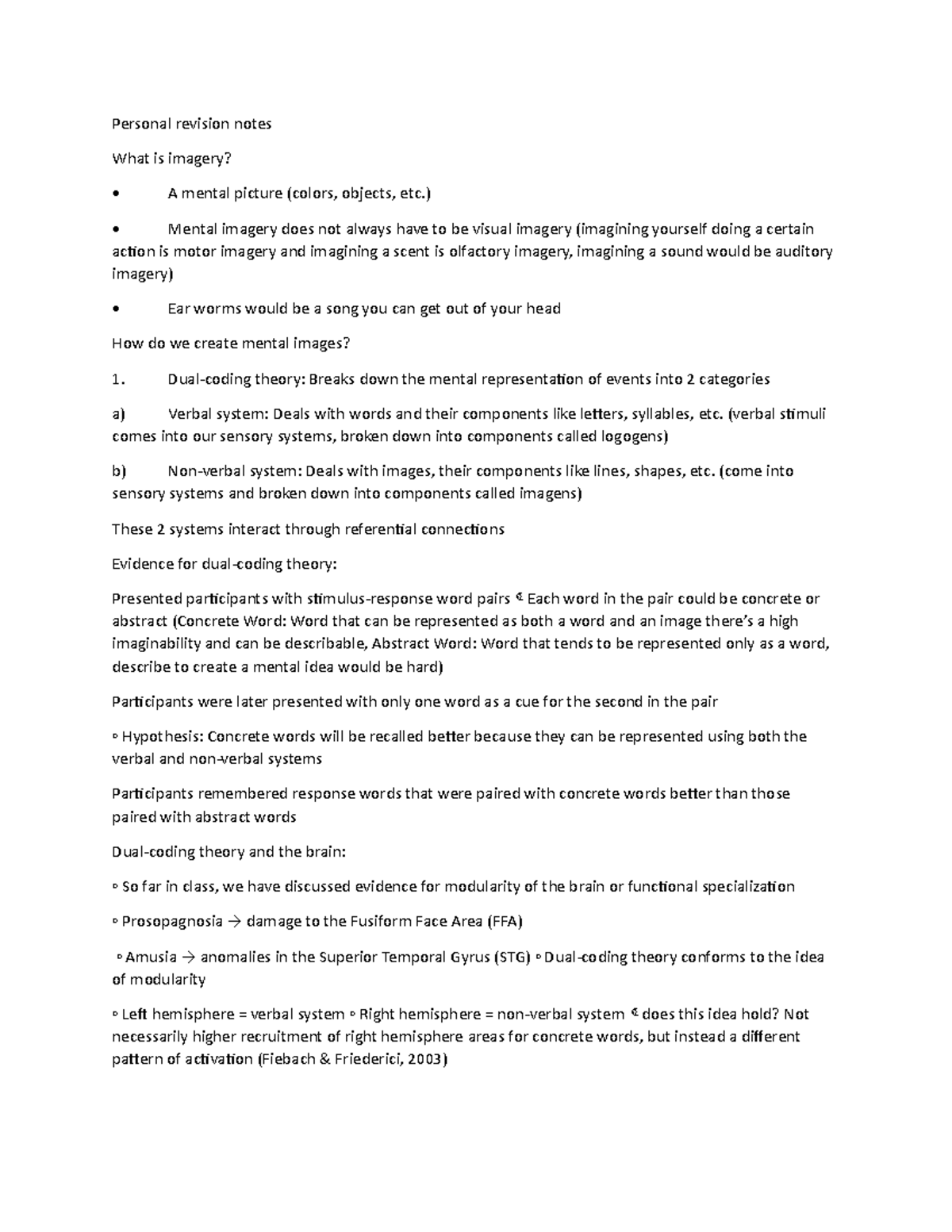 213 personal revision doc (imagery) - Personal revision notes What is ...