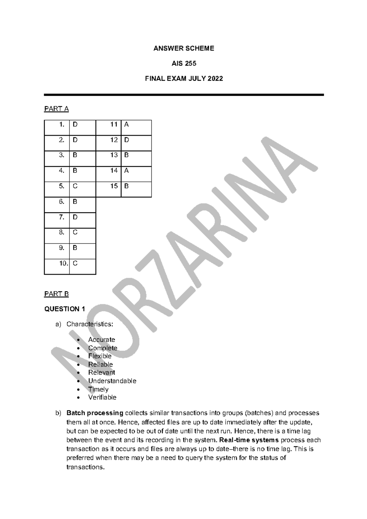 SS JULY22 AIS255 - Answer scheme - ANSWER SCHEME AIS 2 55 FINAL EXAM ...
