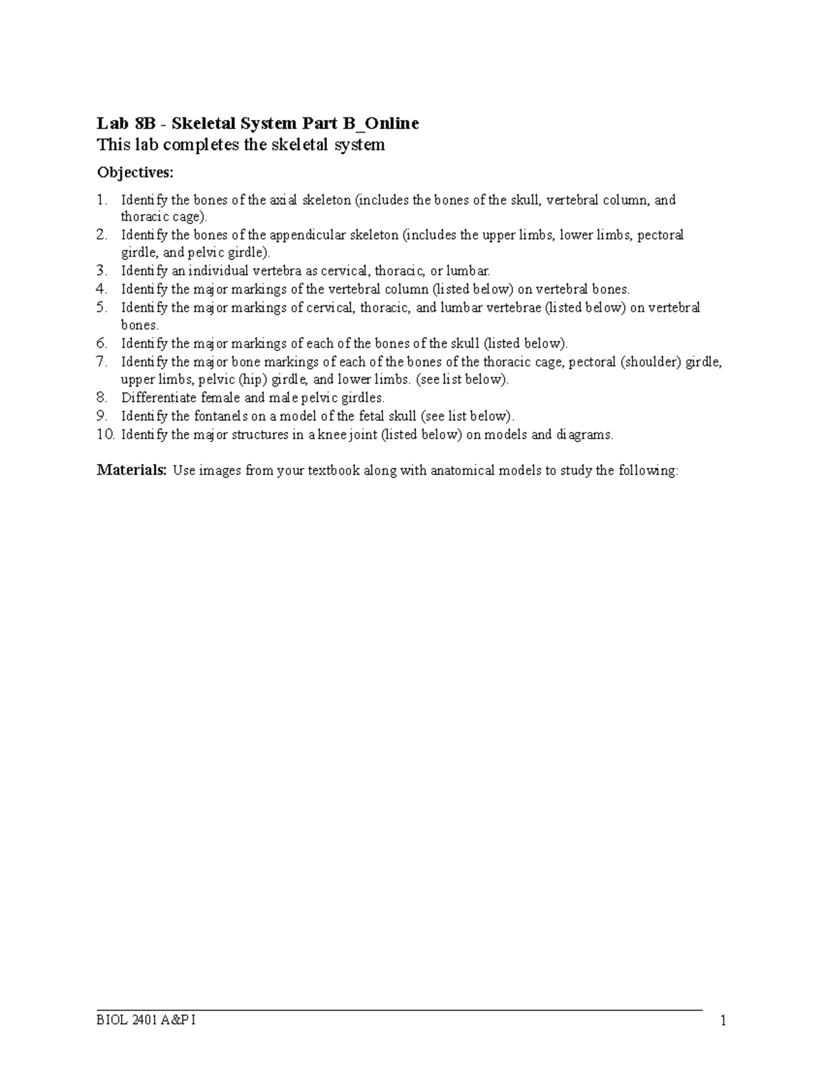 Lab 8B - Skeletal System - Identify the bones of the appendicular ...