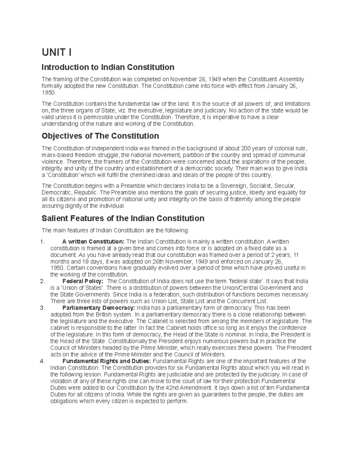 Introduction to Indian Constitution - The Constitution came into force ...