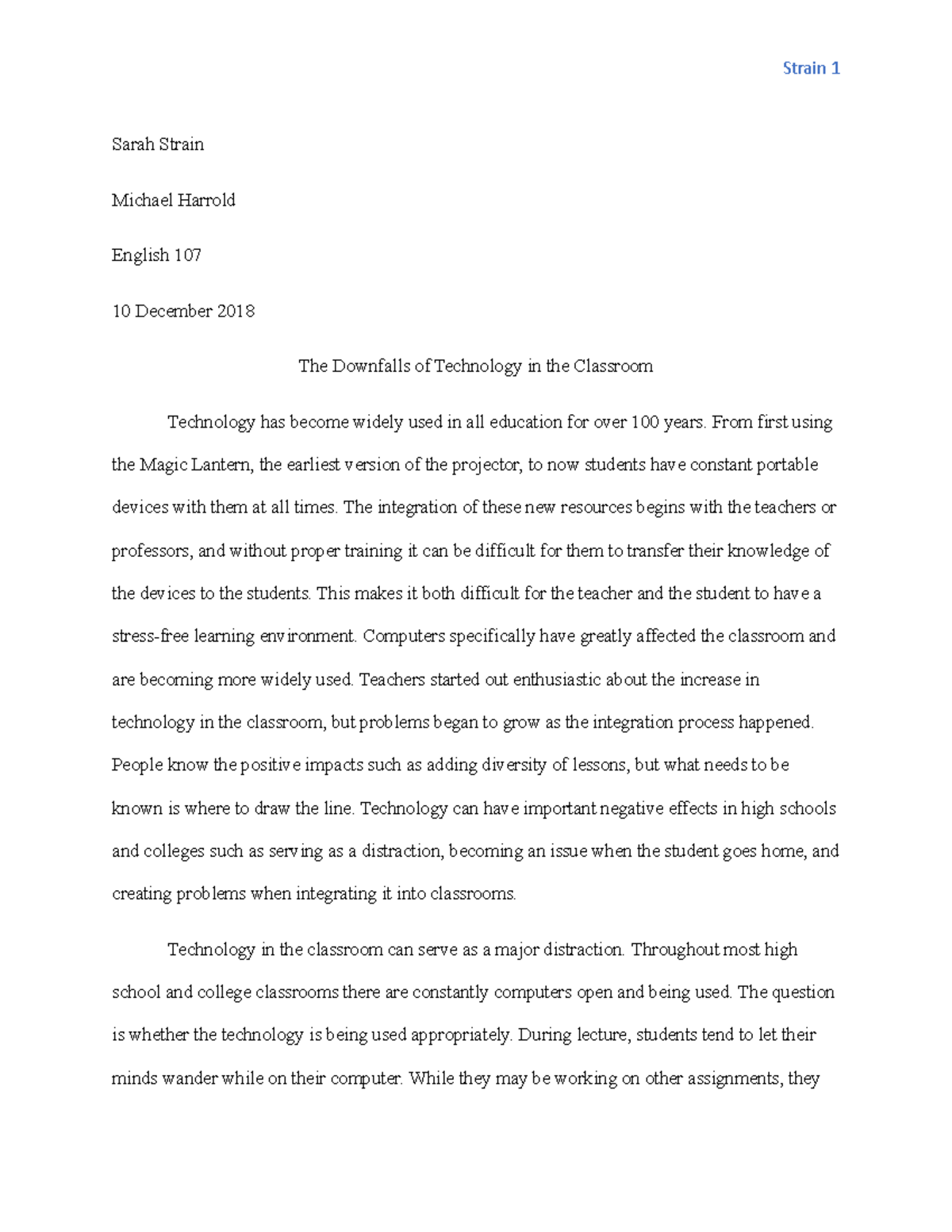 Final Research Paper, Final Draft - Sarah Strain Michael Harrold ...