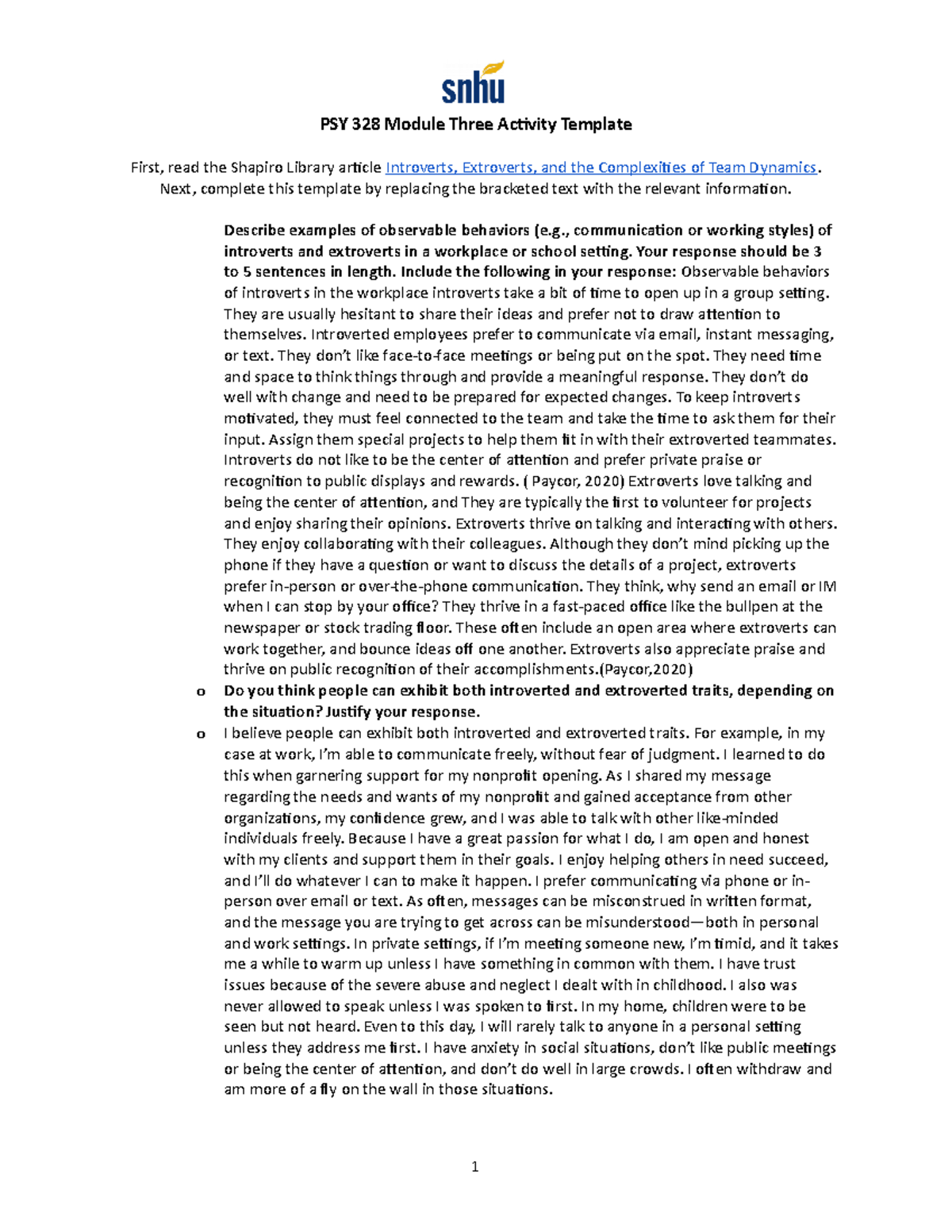 PSY 328 Module Three Activity Template - PSY 328 - SNHU - Studocu