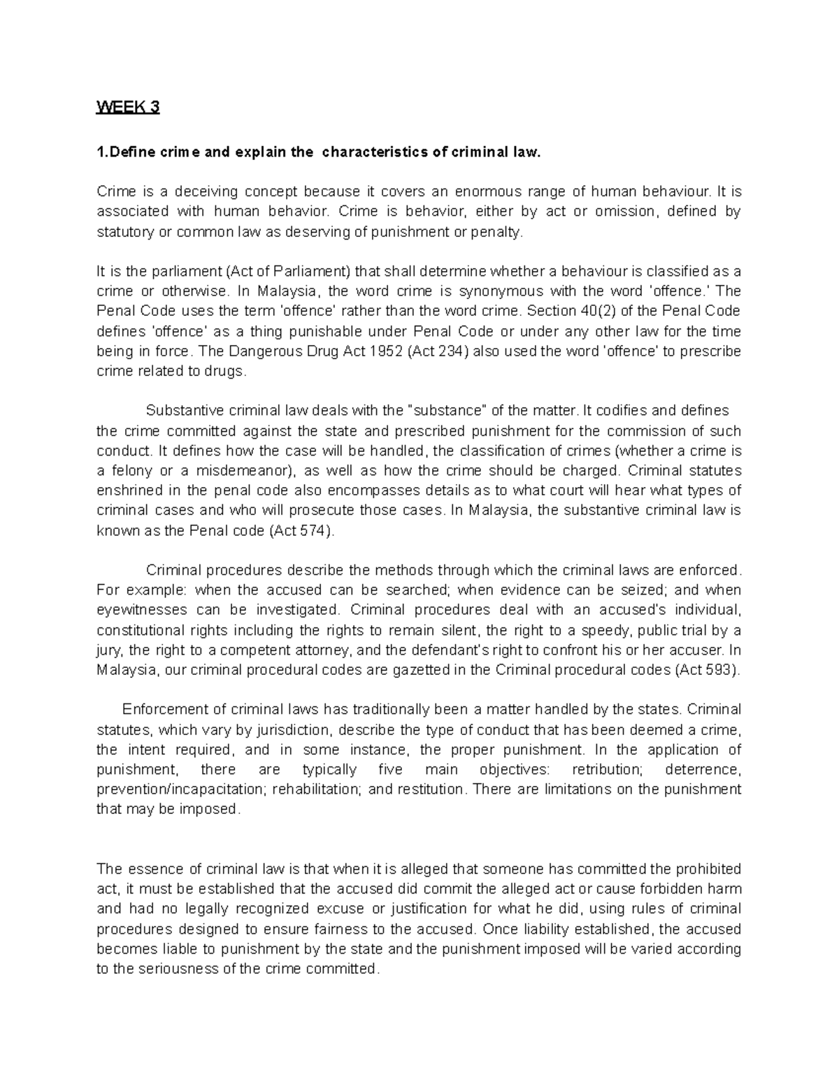 Criminal tuto - WEEK 3 1 crime and explain the characteristics of ...