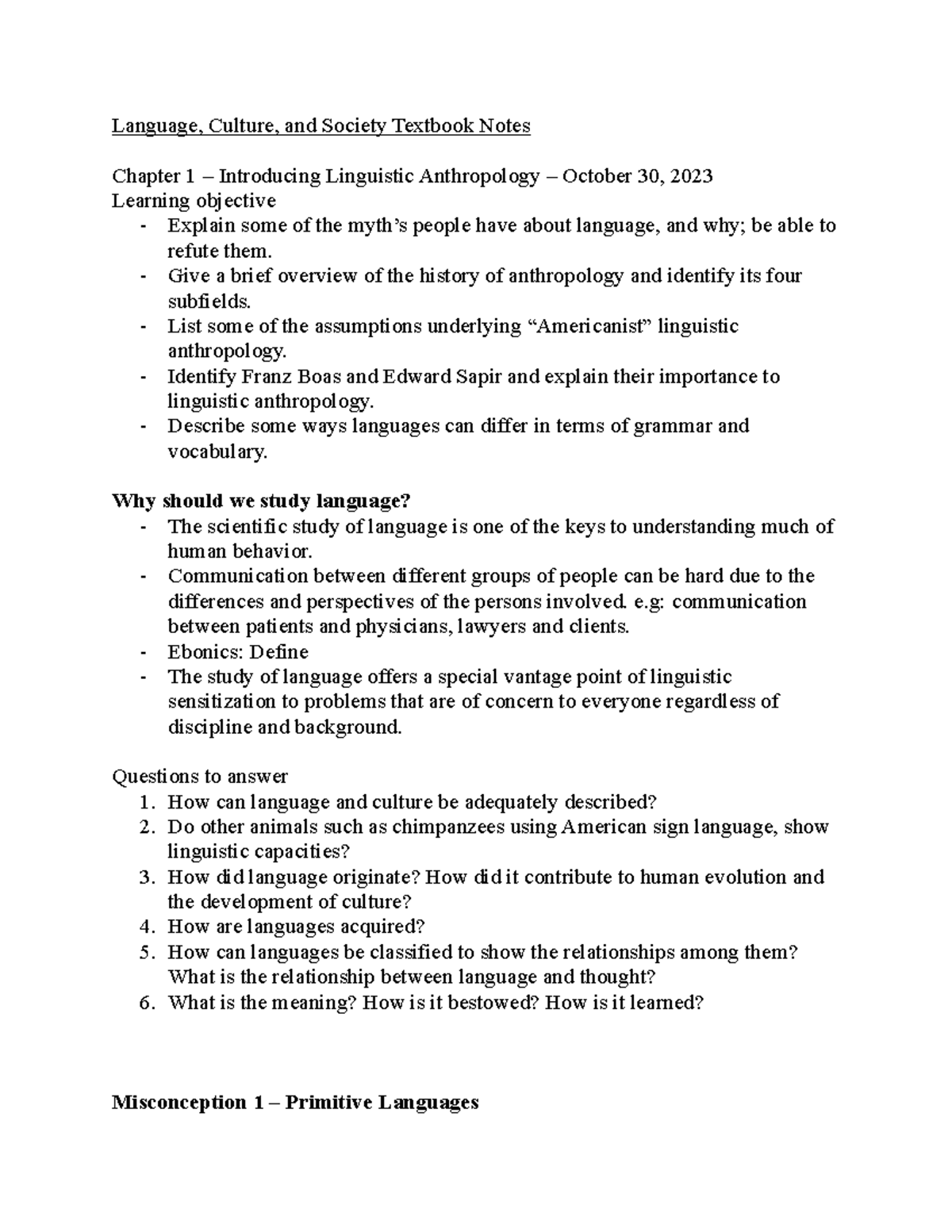 Anthropology (linguistic notes) - Language, Culture, and Society ...