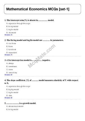 Mcq regression and correlation with correct answers 1 - MCQ of ...