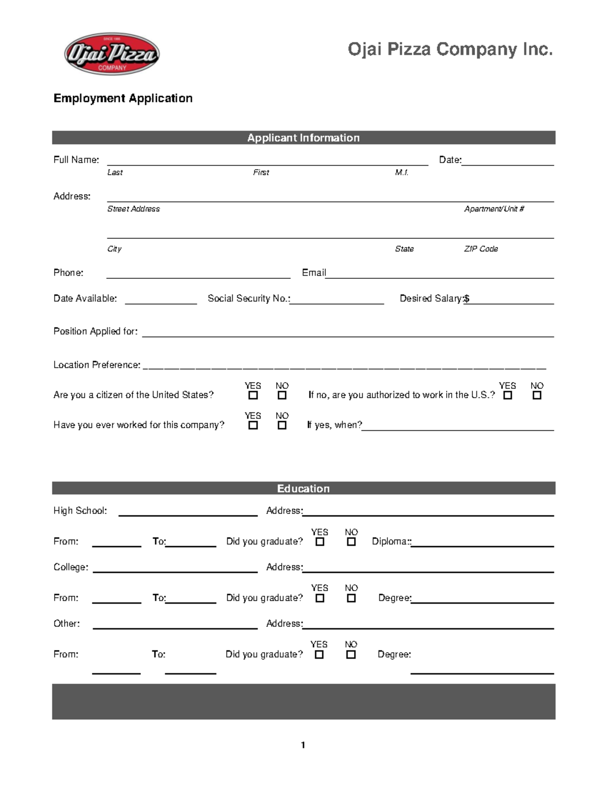 Application-8-23 - idk - 1 Ojai Pizza Company Inc. Employment ...