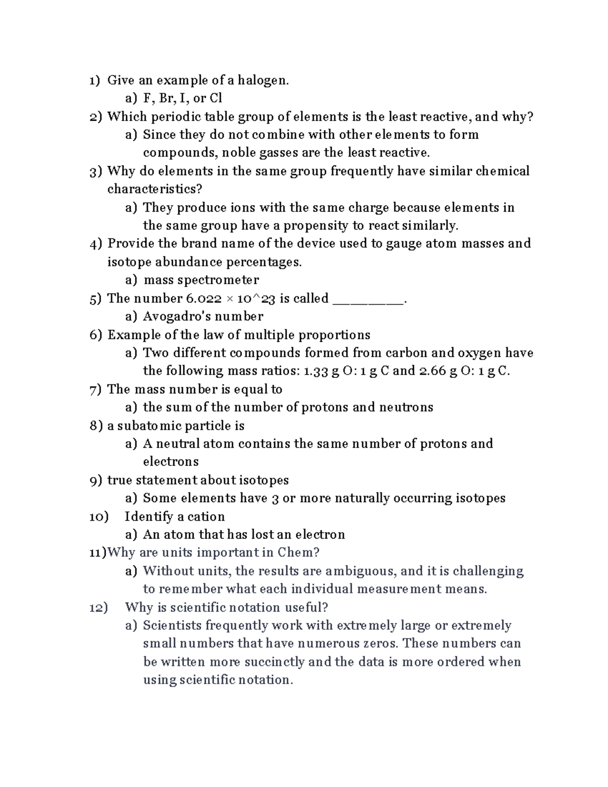 Chem chapter 2 part 11 - chem questions and answers - Give an example ...