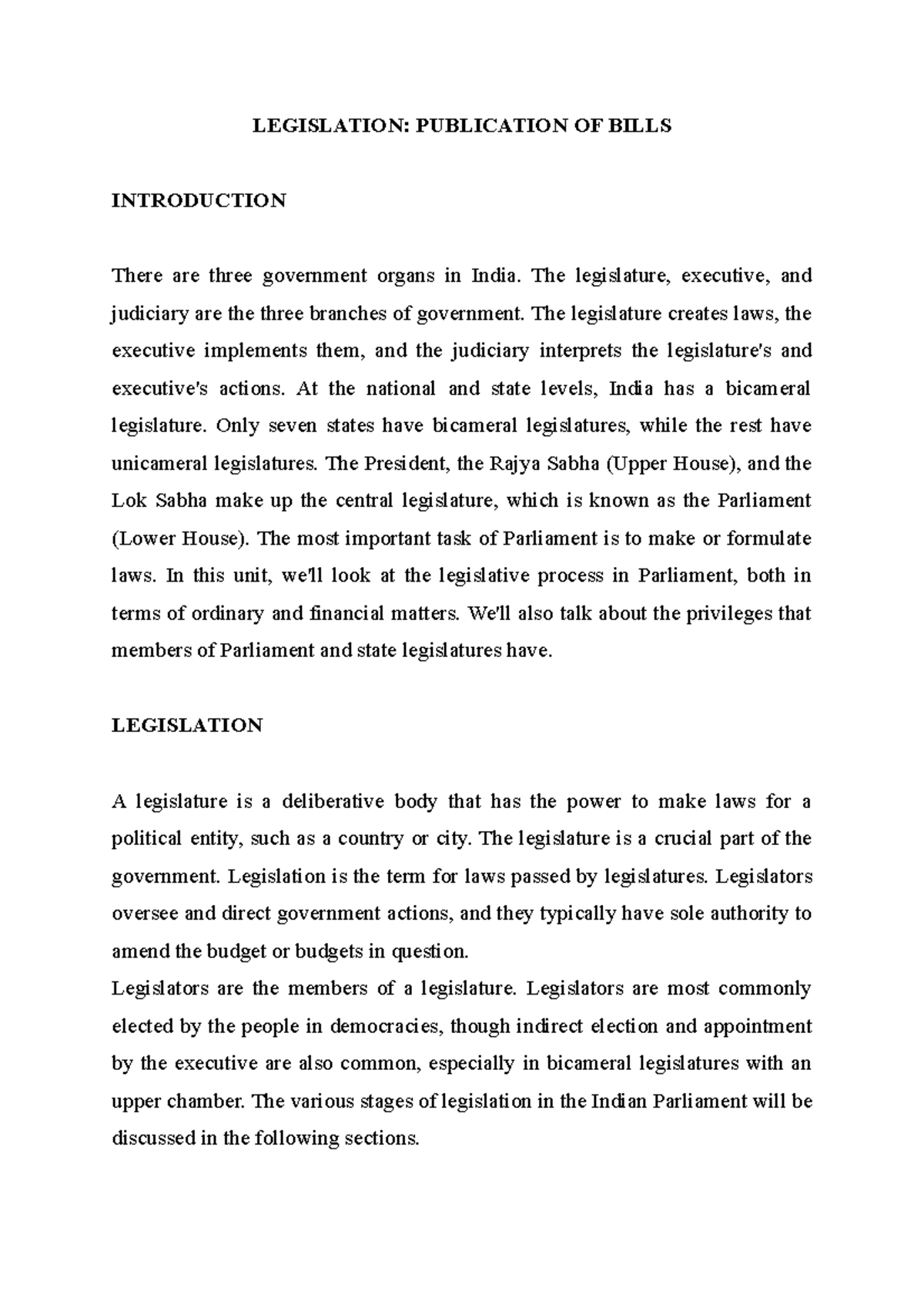 Legislation- Publication OF Bills - LEGISLATION: PUBLICATION OF BILLS ...