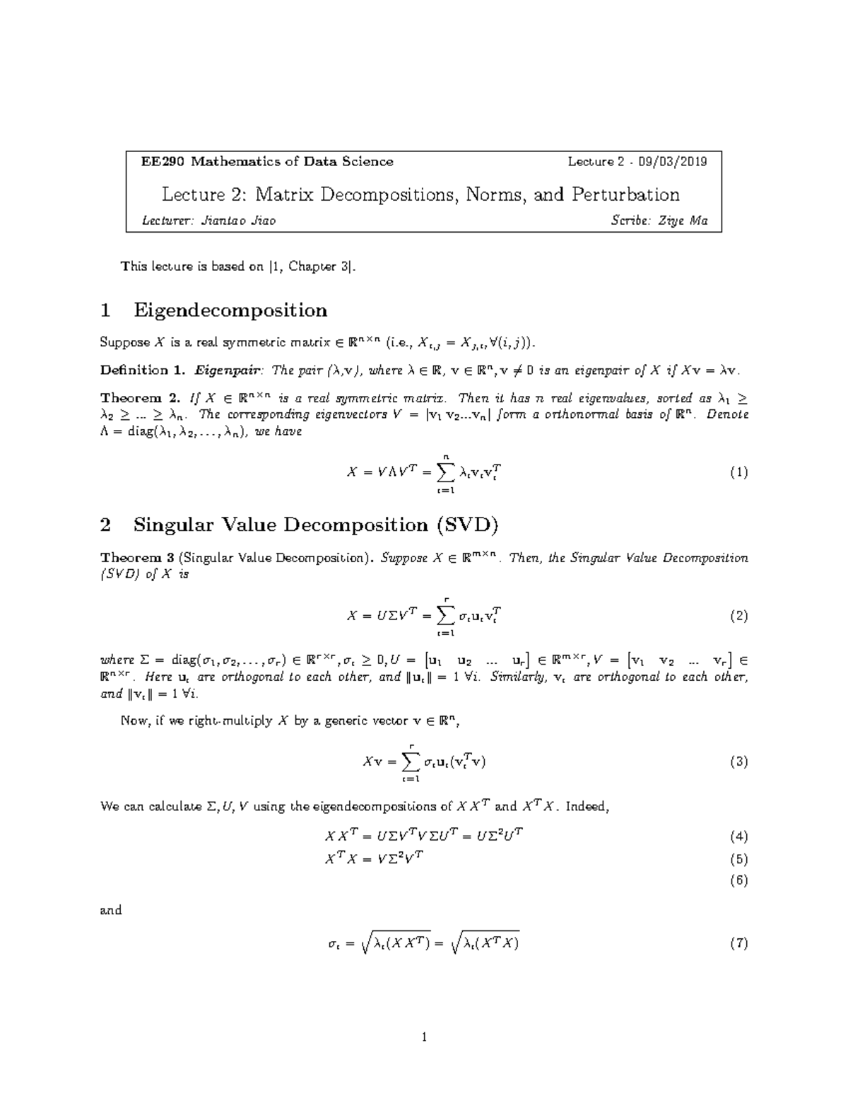Lecture 2- Matrix Decompositions, Norms, and Perturbation - EE290 ...