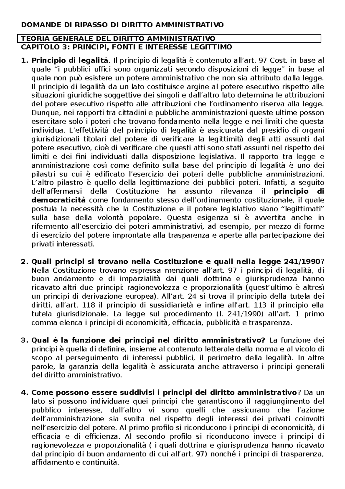 Domande di ripasso amministrativo - DOMANDE DI RIPASSO DI DIRITTO AMMINISTRATIVO TEORIA GENERALE ...